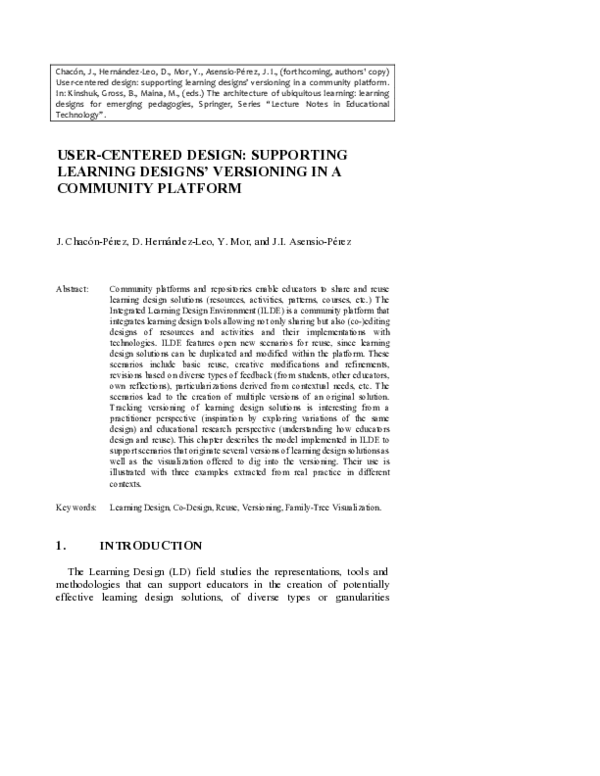 (PDF) User-Centered Design: Supporting Learning Designs’ Versioning in a Community Platform