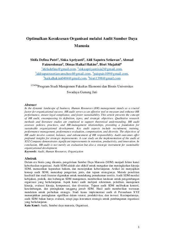 (PDF) Optimalkan Kesuksesan Organisasi melalui Audit Sumber Daya Manusia