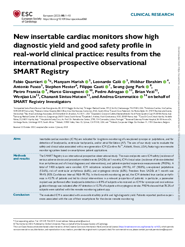 (PDF) New insertable cardiac monitors show high diagnostic yield and ...