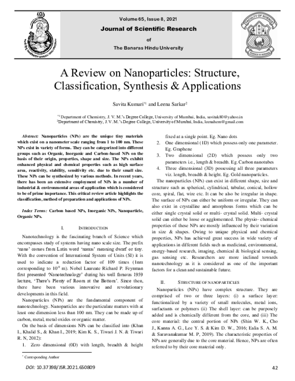 (PDF) A Review on Nanoparticles: Structure, Classification, Synthesis & Applications