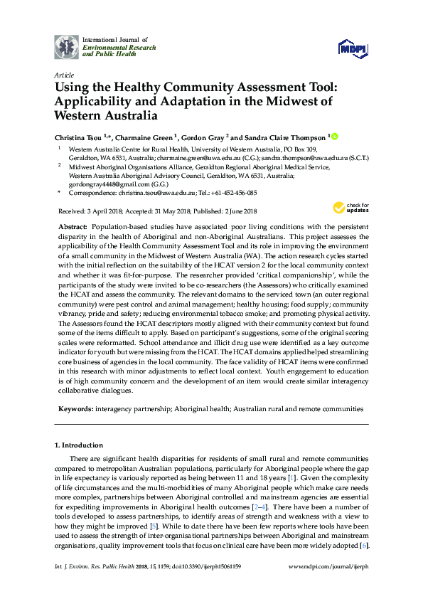 (PDF) Using the Healthy Community Assessment Tool: Applicability and ...