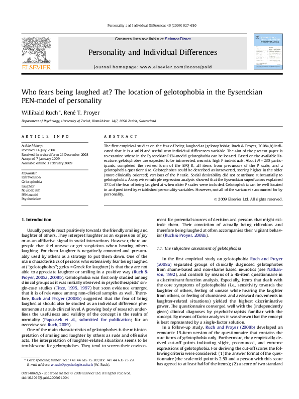 (PDF) Who fears being laughed at? The location of gelotophobia in the ...