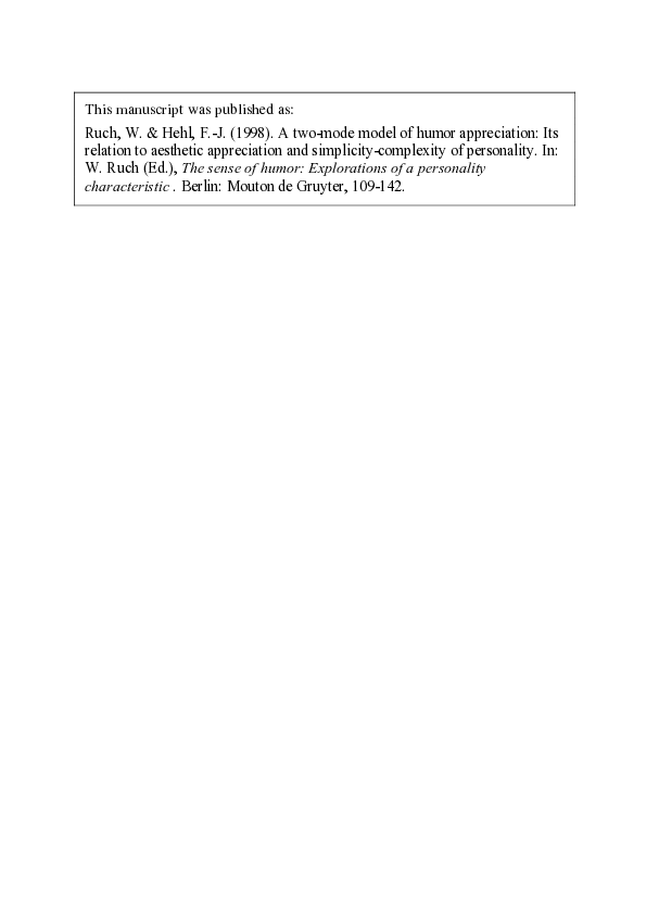 (PDF) A two-mode model of humor appreciation: Its relation to aesthetic ...