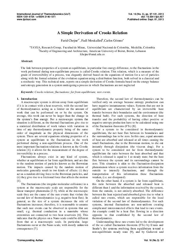 (PDF) A Simple Derivation of Crooks Relation