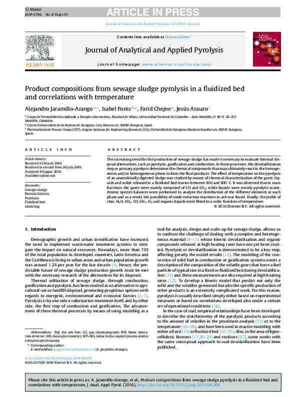 (PDF) Product compositions from sewage sludge pyrolysis in a fluidized ...