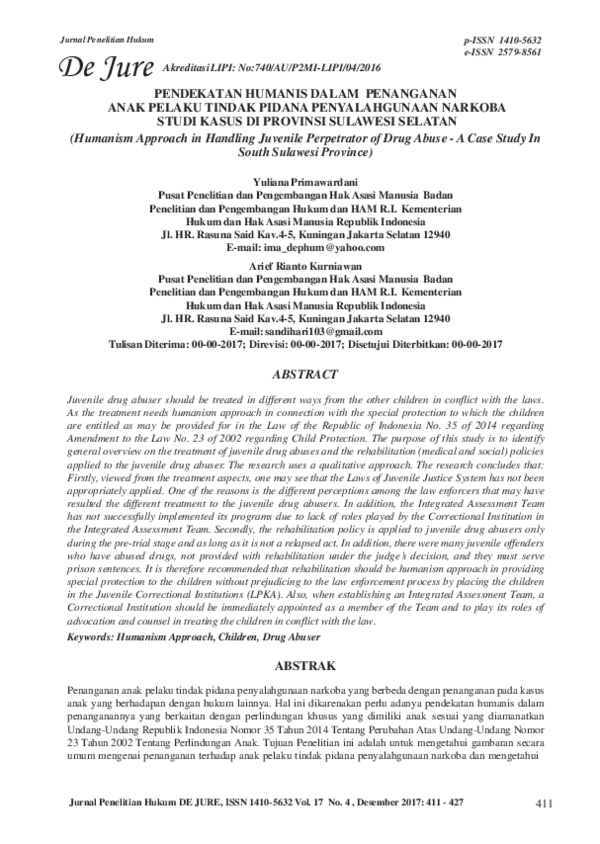 (PDF) Pendekatan Humanis dalam Penanganan Anak Pelaku Tindak Pidana Penyalahgunaan Narkoba Studi ...