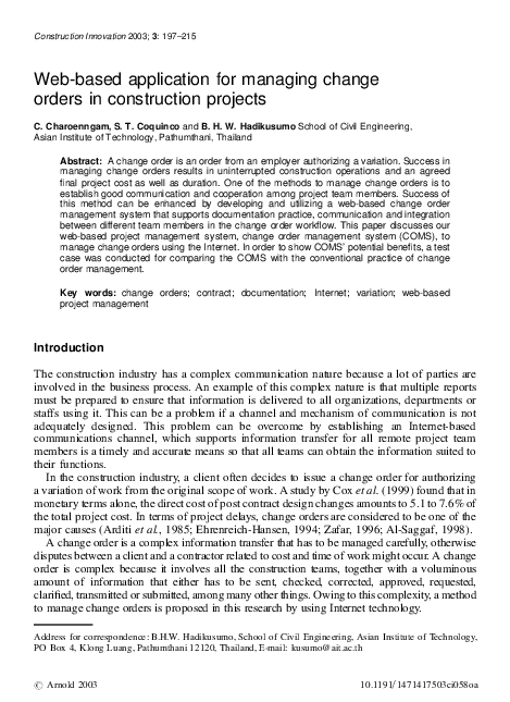 (PDF) Web‐based application for managing change orders in construction projects