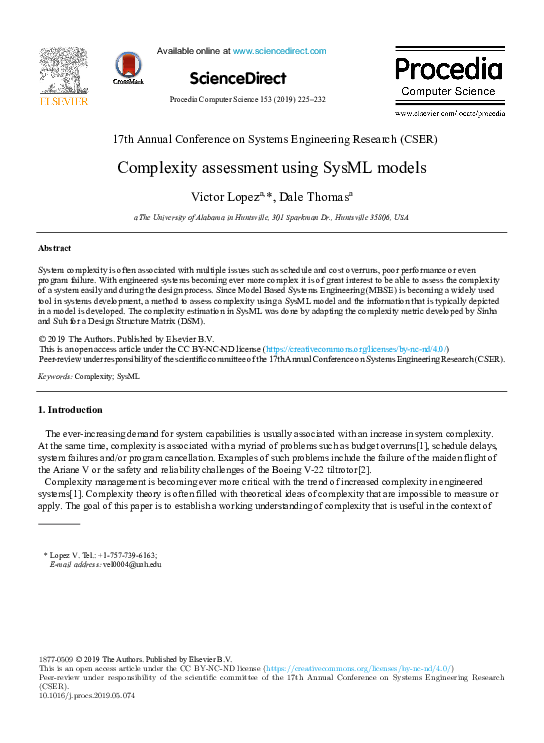 Pdf Complexity Assessment Using Sysml Models