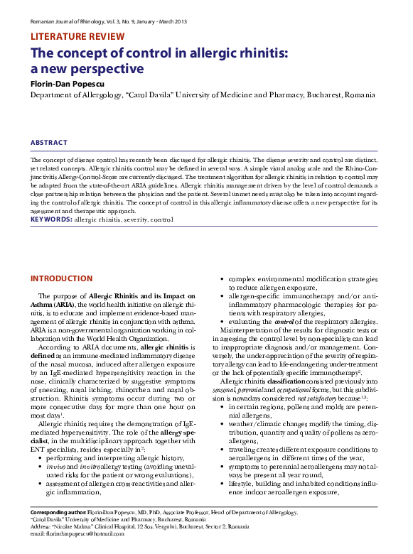 (PDF) The concept of control in allergic rhinitis: a new perspective