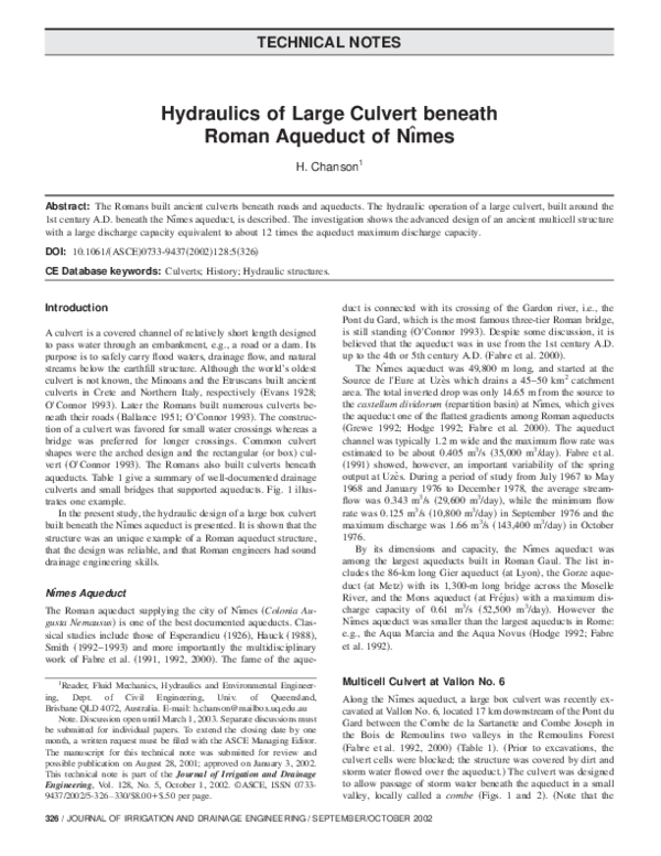 (PDF) Hydraulics of Large Culvert beneath Roman Aqueduct of Nîmes ...