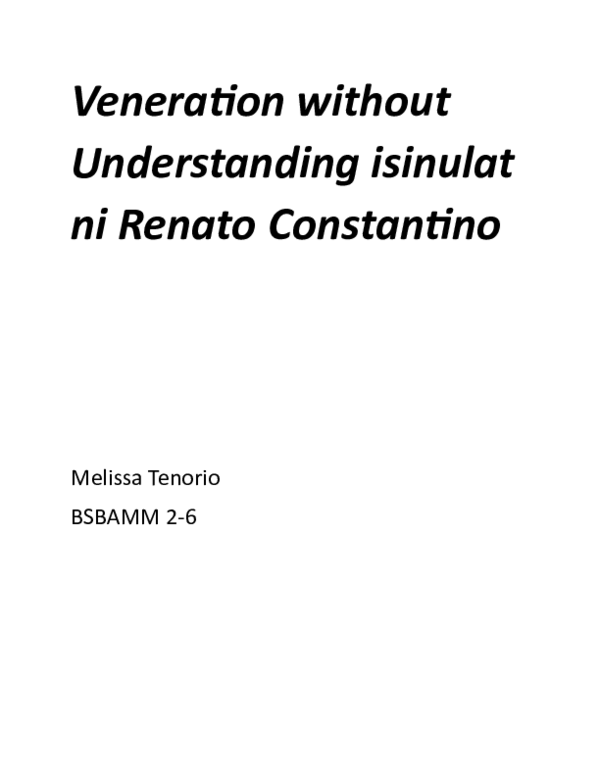 (PDF) Veneration without Understanding isinulat ni Renato Constantino