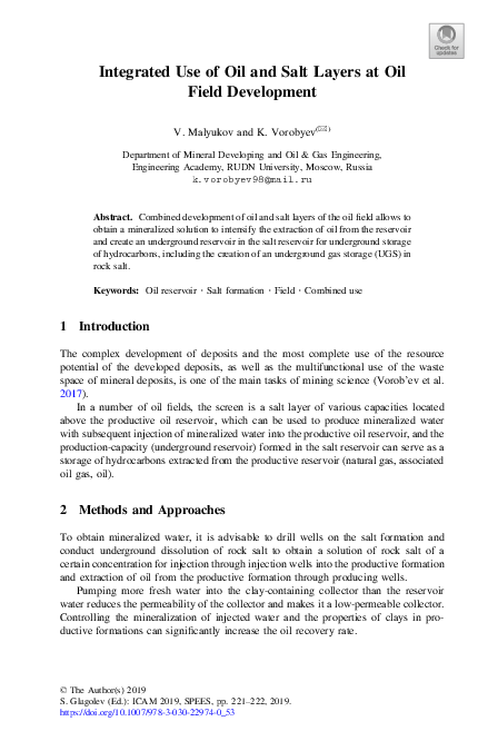 (PDF) Integrated Use of Oil and Salt Layers at Oil Field Development