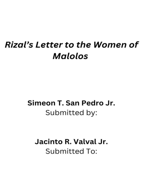 (PDF) Rizal’s Letter to the Women of Malolos and how rizal defend them ...