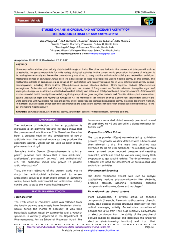 (PDF) STUDIES ON ANTIMICROBIAL AND ANTIOXIDANT ACTIVITY OF METHANOLIC ...