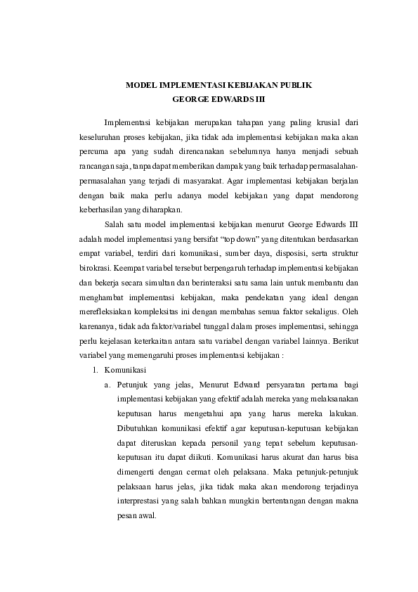 (PDF) MODEL IMPLEMENTASI KEBIJAKAN PUBLIK