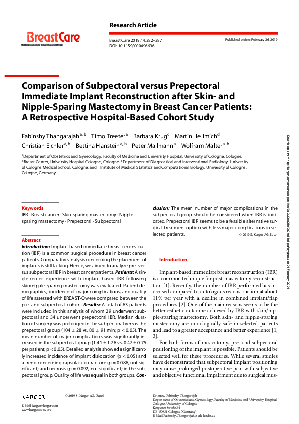 (PDF) Comparison of Subpectoral versus Prepectoral Immediate Implant ...