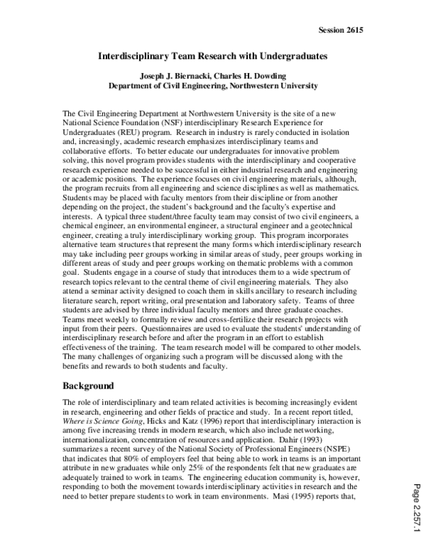 (PDF) Interdisciplinary Team Research With Undergraduates