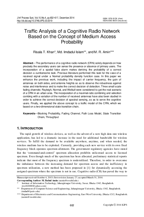 (PDF) Traffic Analysis of a Cognitive Radio Network Based on the Concept of Medium Access ...