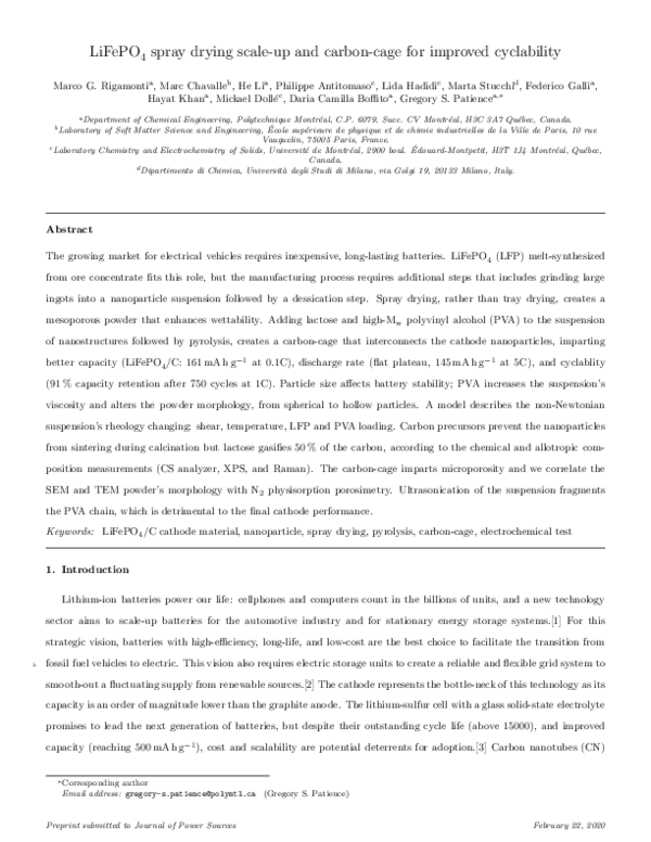 (PDF) LiFePO4 spray drying scale-up and carbon-cage for improved ...