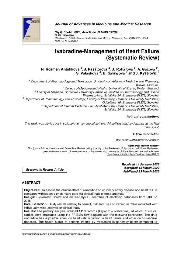 (PDF) Ivabradine-Management of Heart Failure (Systematic Review)