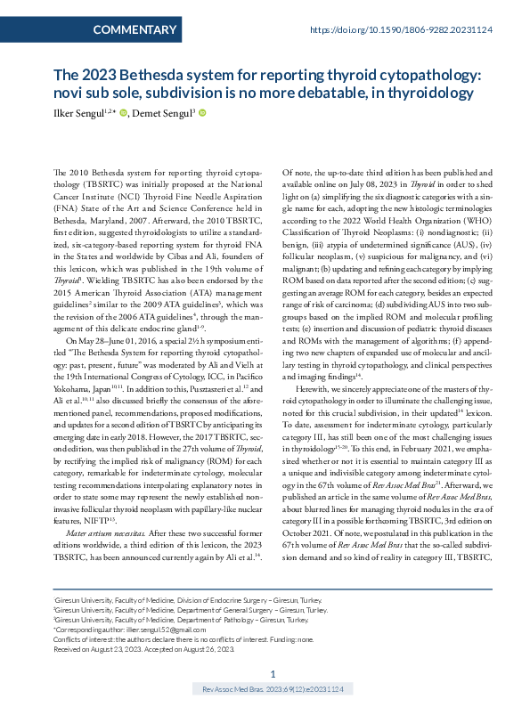 (PDF) The 2023 Bethesda system for reporting thyroid cytopathology: novi sub sole, subdivision ...