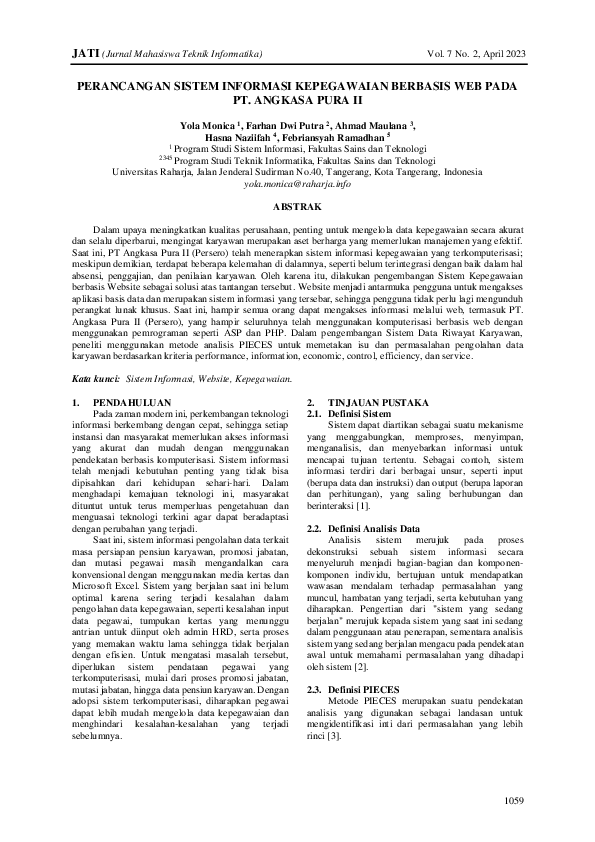 (PDF) Perancangan Sistem Informasi Kepegawaian Berbasis Web Pada Pt. Angkasa Pura II | Hasna ...