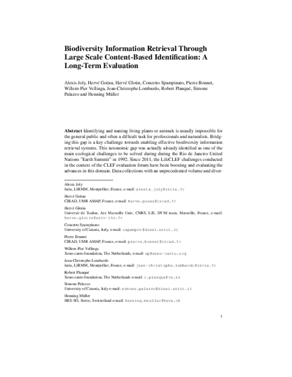 (PDF) Biodiversity Information Retrieval Through Large Scale Content-Based Identification: A ...
