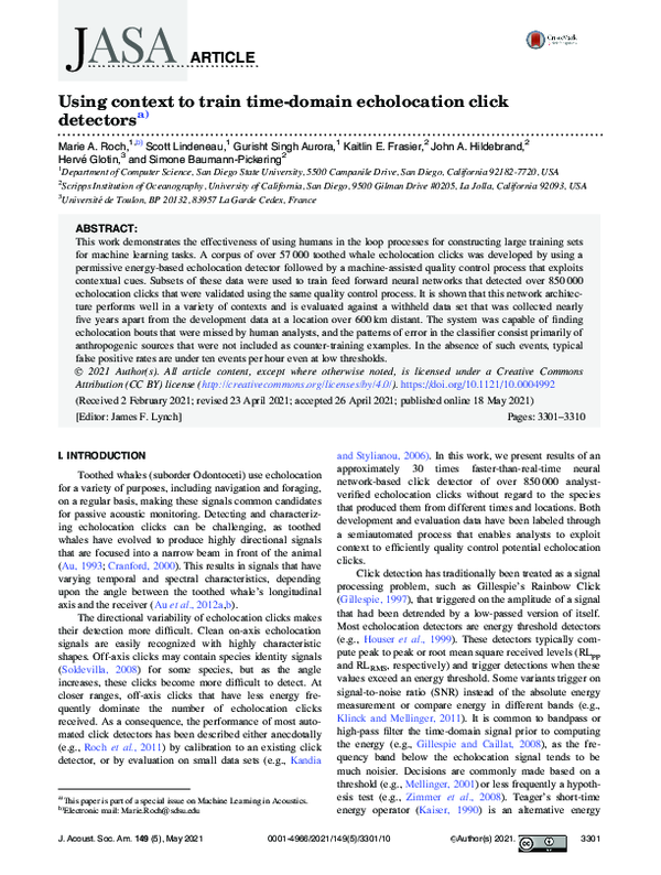 Pdf Using Context To Train Time Domain Echolocation Click Detectors
