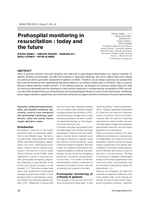 (PDF) Advancements in Prehospital Resuscitation Monitoring Techniques