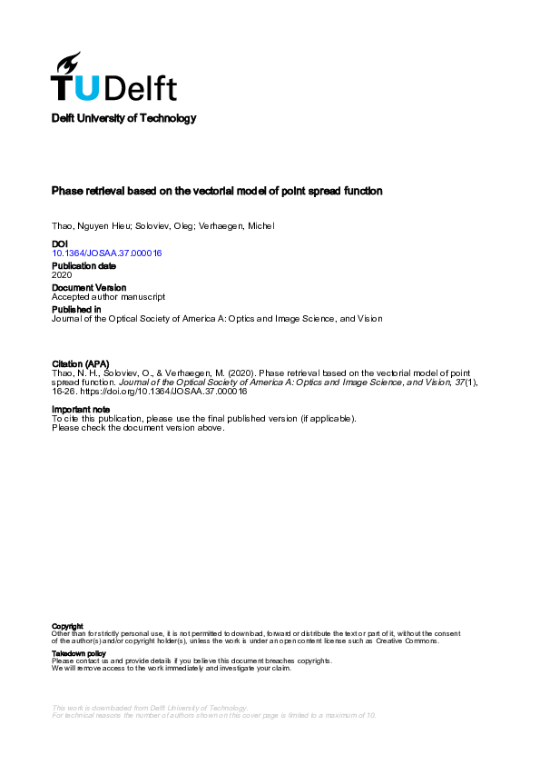 (PDF) Phase retrieval based on the vectorial model of point spread function