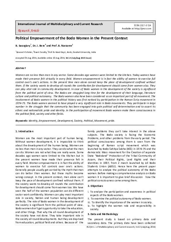 (PDF) Political Empowerment of the Bodo Women in the Present Context
