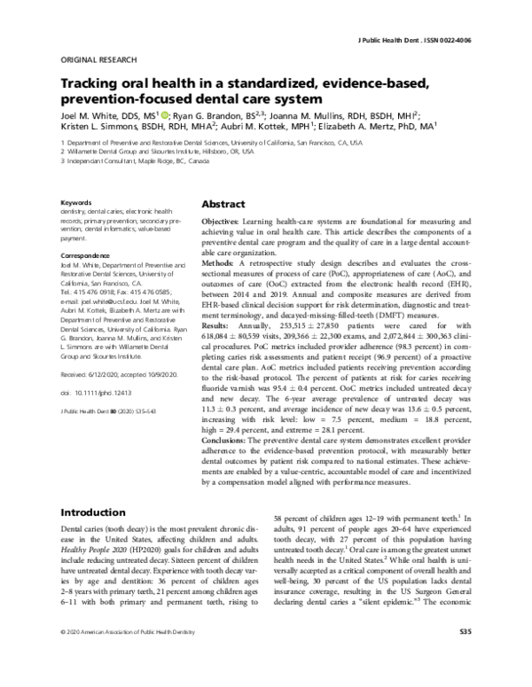 (PDF) Tracking oral health in a standardized, evidence‐based ...