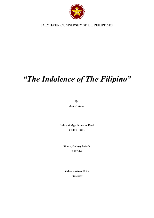(PDF) The Indolence of The Filipino