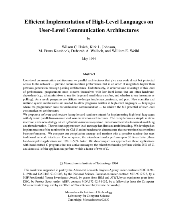 (PDF) Efficient Implementation of High-Level Languages on User-Level ...