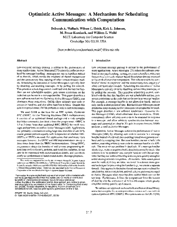 (PDF) Optimistic active messages