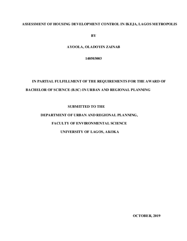(PDF) ASSESSMENT OF HOUSING DEVELOPMENT CONTROL IN IKEJA, LAGOS METROPOLIS