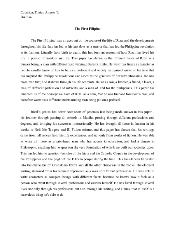 (PDF) Reaction Paper to: The First Filipino