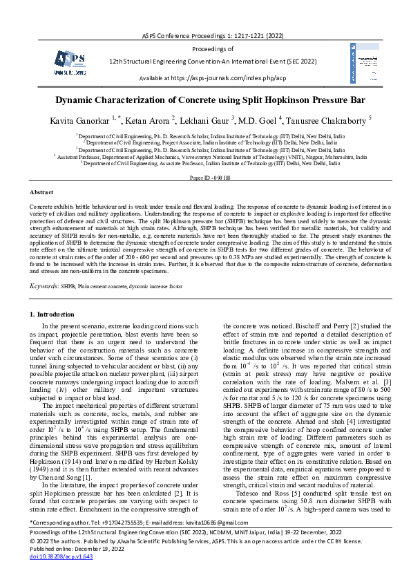 (PDF) Dynamic Characterization of Concrete using Split Hopkinson Pressure Bar