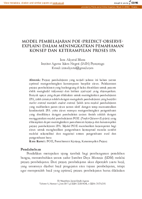 (PDF) Model Pembelajaran POE (Predict-Observe-Explain) dalam Meningkatkan Pemahaman Konsep dan ...