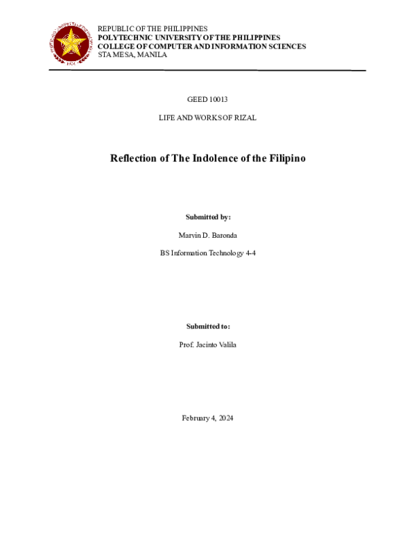 (PDF) Reflection of The Indolence of the Filipino