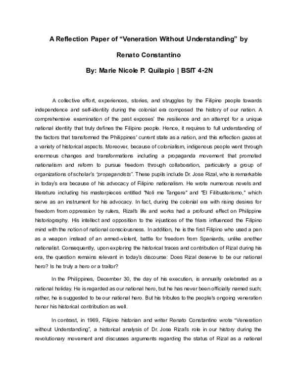 (PDF) A Reflection Paper of "Veneration Without Understanding" by ...