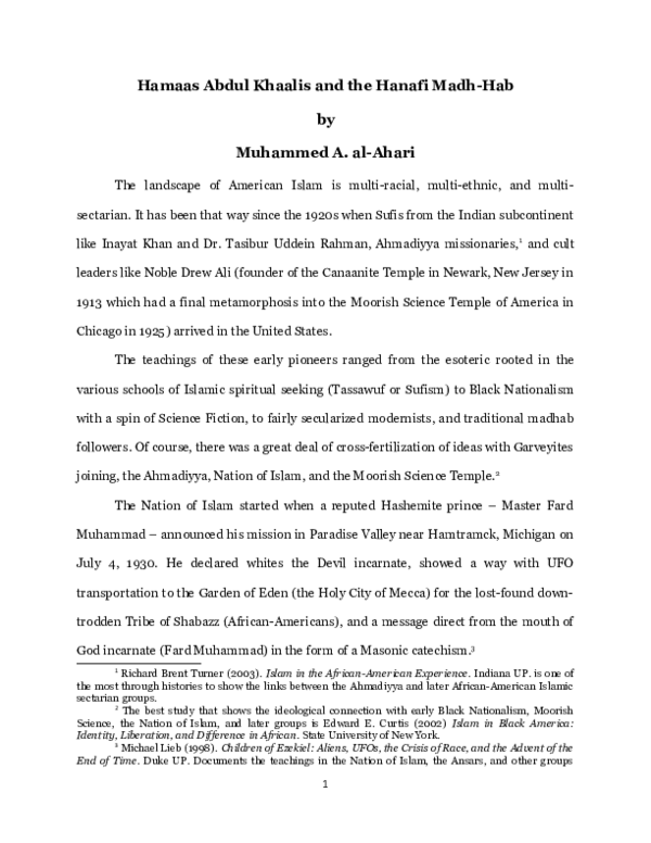 (DOC) Hamaas Abdul Khaalis and the Hanafi Madh-Hab
