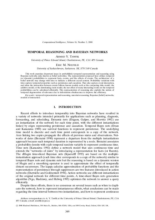 (PDF) Temporal Reasoning and Bayesian Networks