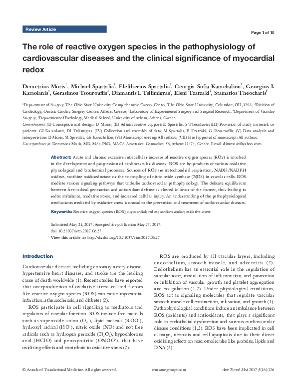 (PDF) The role of reactive oxygen species in the pathophysiology of ...
