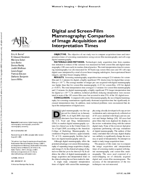 (PDF) Digital and Screen-Film Mammography: Comparison of Image Acquisition and Interpretation Times