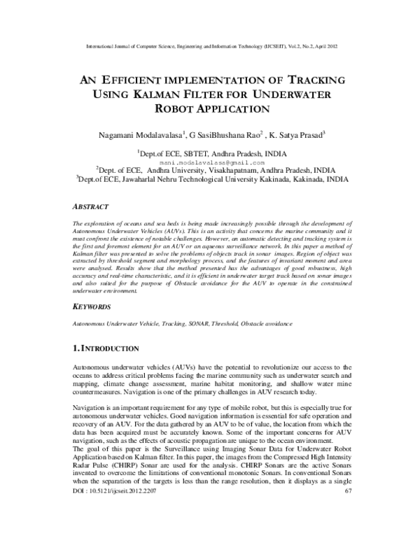 Pdf An Efficient Implementation Of Tracking Using Kalman Filter For Underwater Robot Application