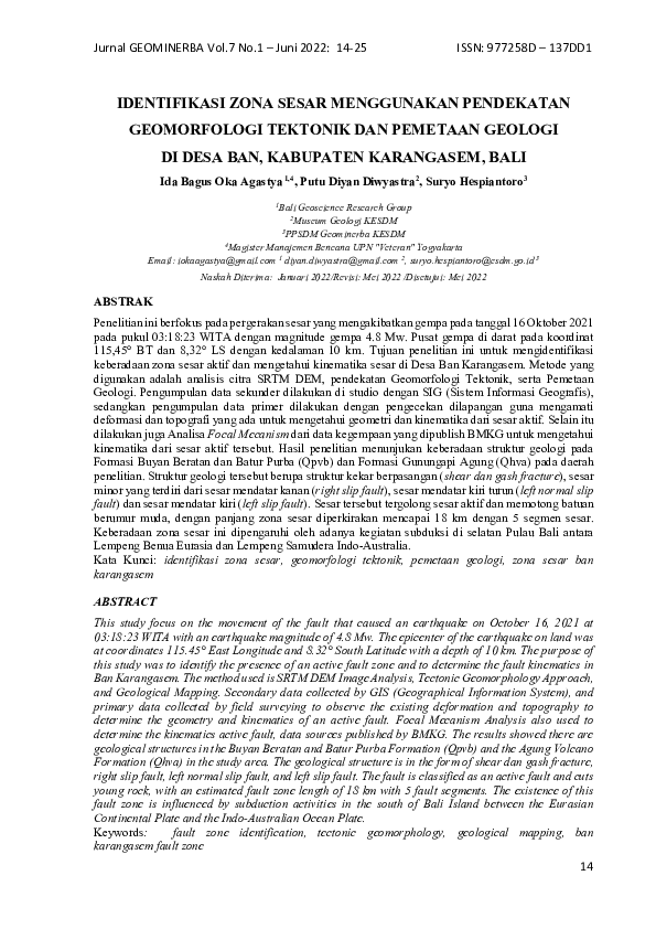 (PDF) Identifikasi Zona Sesar Menggunakan Pendekatan Geomorfologi Tektonik Dan Pemetaan Geologi ...