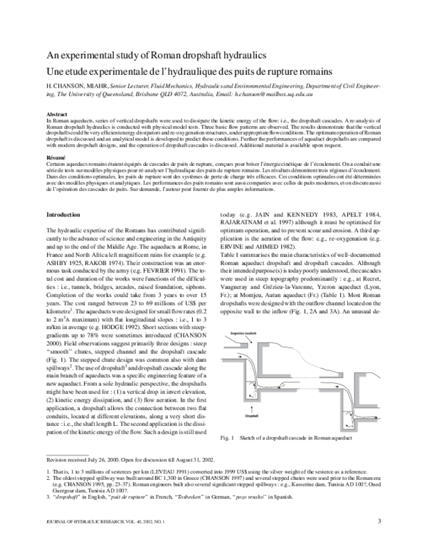 (PDF) An experimental study of Roman dropshaft hydraulics Une etude ...