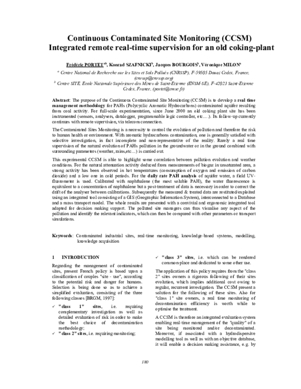 (PDF) Continuous Contaminated Site Monitoring (CCS M) Integrated remote ...