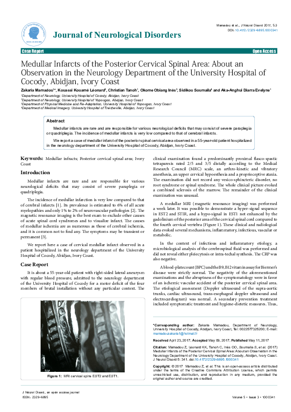 (PDF) Medullar Infarcts of the Posterior Cervical Spinal Area: About an ...